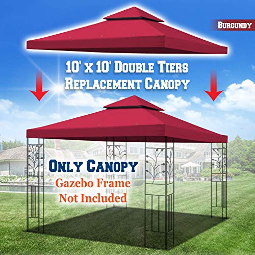 BenefitUSA Canopy ONLY 10'X10' Replacement Gazebo Canopy top Patio Pavilion Cover Sunshade plyester Double Tiers-Burgundy