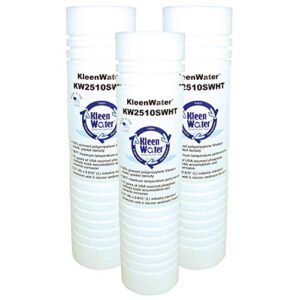 kleenwater high temperature water filters, 2.5 x 9.75 inch with scale inhibitor, max temp180 degrees, made in usa, 3 pack, compatible replacement cartridge for heater treater ftht-10rf, ftht-10-revflo-g