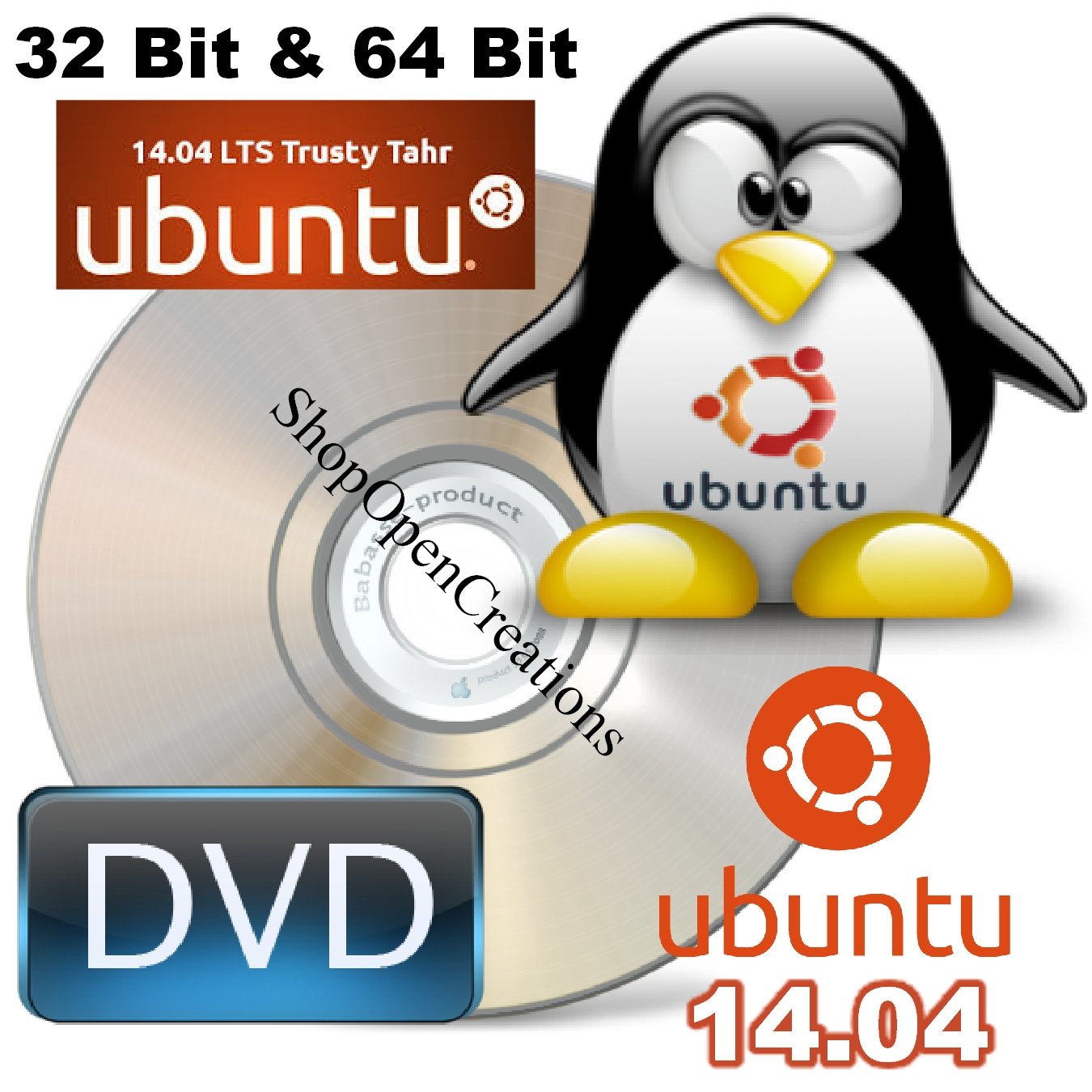 Ubuntu Linux 14.04 "Trusty Tahr" 2 DISC DVD SET - Both 32-bit and 64-bit Included!