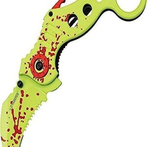 Z Hunter ZB-051GR Karambit-Style Spring Assist Folding Knife, Green Blade, Green Zombie Handle, 5-Inch Closed