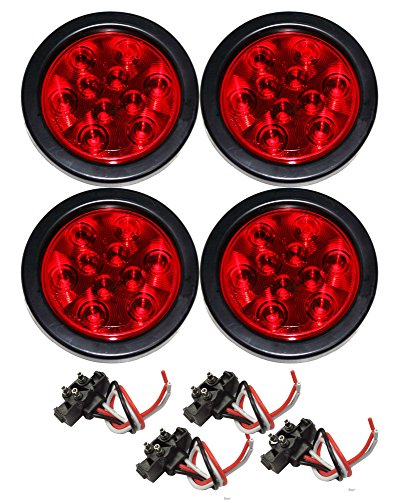 Set of 4 Red 4" Round 10 LED Trailer Light Kits - 24003