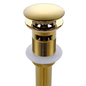 Vanity Vessel Sink Drain, Angle Simple Brass Pop Up Drain Stopper with Overflow Bathroom Sink Drain Stopper Lavatory Drain Assembly, Gold