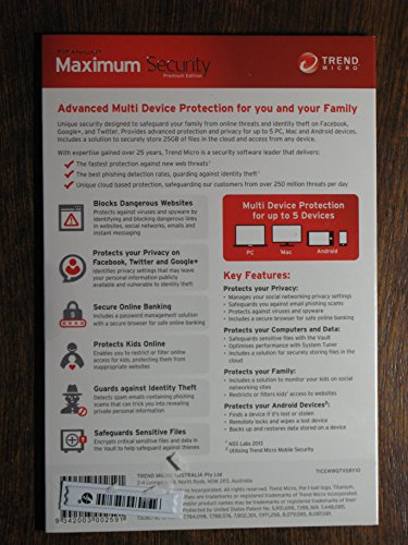 Trend Micro Maximum Internet Security 2014, 5 Devices, 15 Months + Free 8gb Sd Card