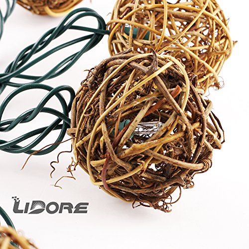 LIDORE 10 Counts Natural Rattan Balls String Light. Warm White Light for Patio, Wedding, Garden and Party Brown Rattan and Green Cord (Rattan)