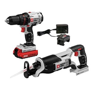 porter-cable 20v max* cordless drill combo kit with reciprocating saw, 2-tool (pcck603l2)