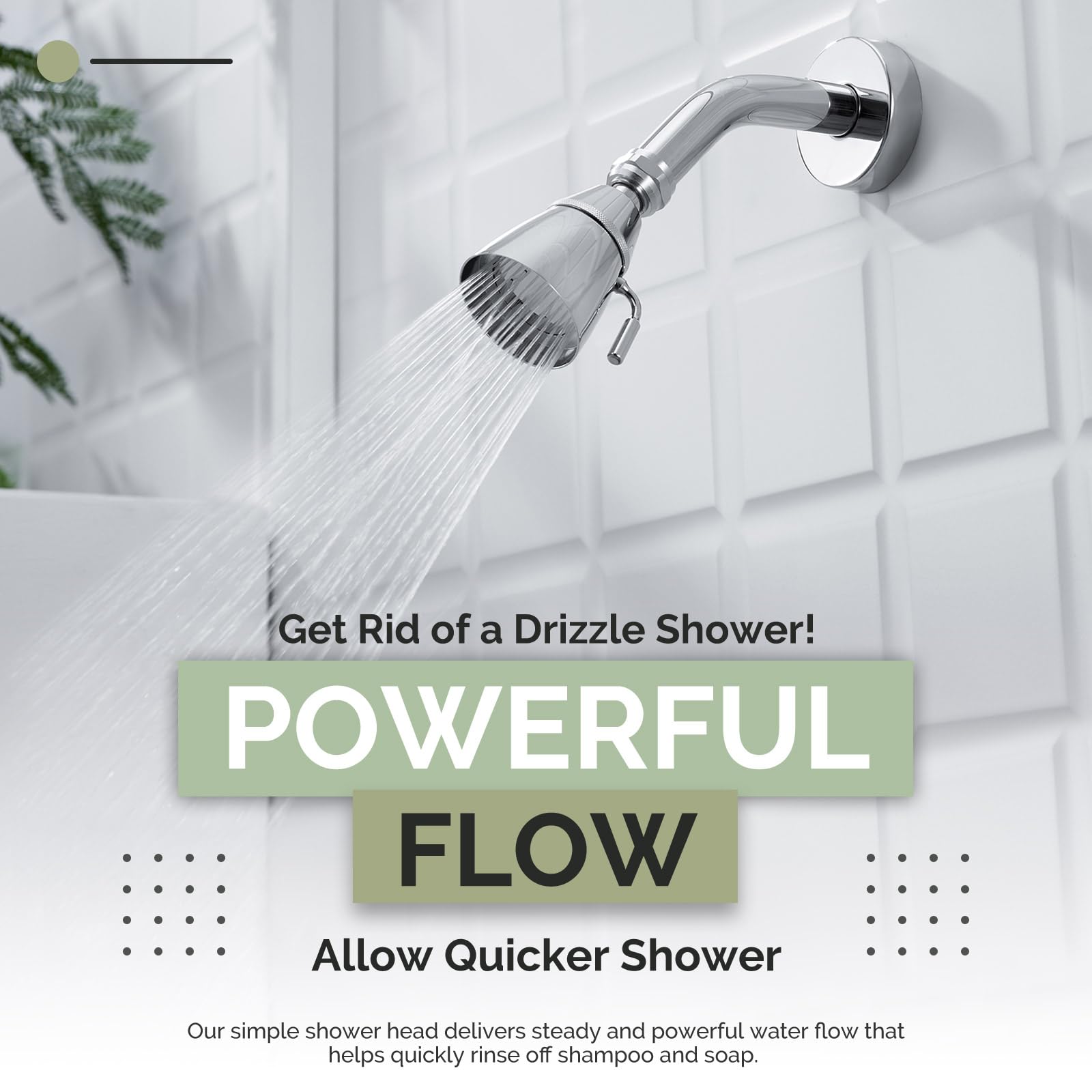 High Flow Shower Head, Angle Simple Solid Brass With Swivel Joint High Pressure Shower Head Adjustable Shower Spray Head Wall Pipe Shower Nozzle Female G 1/2, Chrome