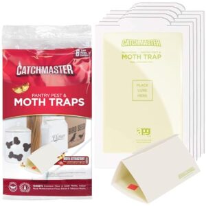 catchmaster pantry pest & moth traps 6pk, bug killer for closet, kitchen storage, & pantry, sticky moth traps for house, protect clothes & carpet, closet storage glue traps, pet safe pest control