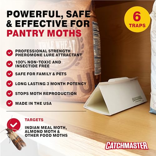 Catchmaster Pantry Pest & Moth Traps 6Pk, Bug Killer for Closet, Kitchen Storage, & Pantry, Sticky Moth Traps for House, Protect Clothes & Carpet, Closet Storage Glue Traps, Pet Safe Pest Control