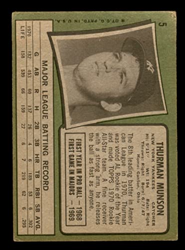 1971 Topps # 5 Thurman Munson New York Yankees (Baseball Card) GOOD Yankees