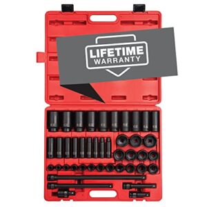 sunex 2568, 1/2 inch drive master impact socket set, 43-piece, sae, 3/8 inch - 1-1/2 inch, standard/deep, cr-mo alloy steel, radius corner design, dual size markings, heavy duty storage case