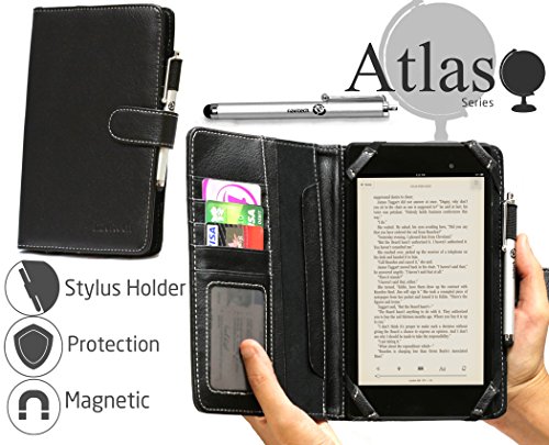 Navitech 7" Black Leather Book Style Folio Case/Cover & Stylus Pen Compatible with The Kindle Fire HD 7", HD Display, Wi-Fi, 8 GB/Kindle Fire HD 7", HD Display, Wi-Fi, 16 GB