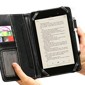 Navitech 7" Black Leather Book Style Folio Case/Cover & Stylus Pen Compatible with The Kindle Fire HD 7", HD Display, Wi-Fi, 8 GB/Kindle Fire HD 7", HD Display, Wi-Fi, 16 GB