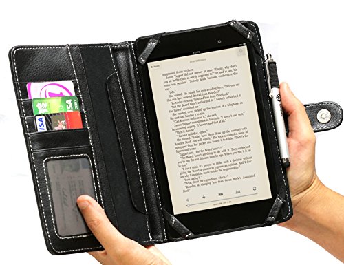 Navitech 7" Black Leather Book Style Folio Case/Cover & Stylus Pen Compatible with The Kindle Fire HD 7", HD Display, Wi-Fi, 8 GB/Kindle Fire HD 7", HD Display, Wi-Fi, 16 GB