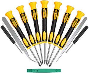 kingsdun 12pcs magnetic torx screwdriver sets with t3 t4 t5 torx 6 t7 t8 t10 star screwdrivers, stainless steel tweezers & philip slotted screwdrivers for phone/mac/camera/computer repairing