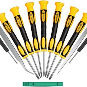 Kingsdun 12Pcs Magnetic Torx Screwdriver Sets with T3 T4 T5 Torx 6 T7 T8 T10 Star Screwdrivers, Stainless Steel Tweezers & Philip Slotted Screwdrivers for Phone/Mac/Camera/Computer Repairing