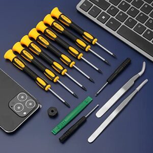 Kingsdun 12Pcs Magnetic Torx Screwdriver Sets with T3 T4 T5 Torx 6 T7 T8 T10 Star Screwdrivers, Stainless Steel Tweezers & Philip Slotted Screwdrivers for Phone/Mac/Camera/Computer Repairing