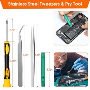 Kingsdun 12Pcs Magnetic Torx Screwdriver Sets with T3 T4 T5 Torx 6 T7 T8 T10 Star Screwdrivers, Stainless Steel Tweezers & Philip Slotted Screwdrivers for Phone/Mac/Camera/Computer Repairing