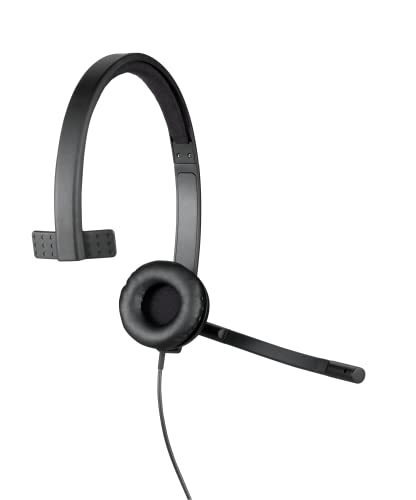 Logitech H570e Wired Headset, Mono Headphones with Noise-Cancelling Microphone, USB, In-Line Controls with Mute Button, Indicator LED, PC/Mac/Laptop - Black