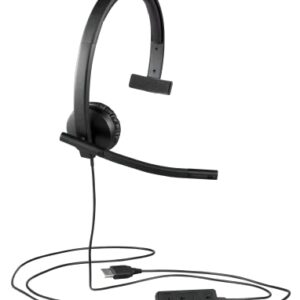 Logitech H570e Wired Headset, Mono Headphones with Noise-Cancelling Microphone, USB, In-Line Controls with Mute Button, Indicator LED, PC/Mac/Laptop - Black