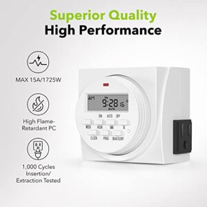 BN-LINK 7 Day Heavy Duty Digital Programmable Timer, FD60 U6, 115V, 60Hz, Dual Outlet, Indoor, for Lamp Light Fan Security UL Listed