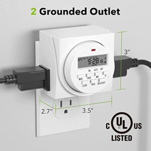 BN-LINK 7 Day Heavy Duty Digital Programmable Timer, FD60 U6, 115V, 60Hz, Dual Outlet, Indoor, for Lamp Light Fan Security UL Listed