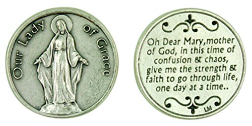 Blessed Virgin Mary Our Lady of Grace Silver Tone Pocket Token with Prayer