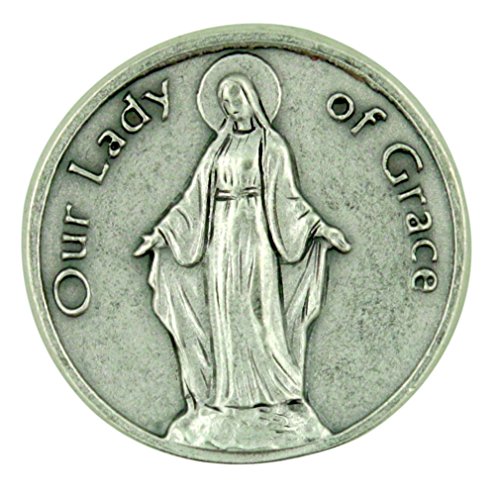 Blessed Virgin Mary Our Lady of Grace Silver Tone Pocket Token with Prayer