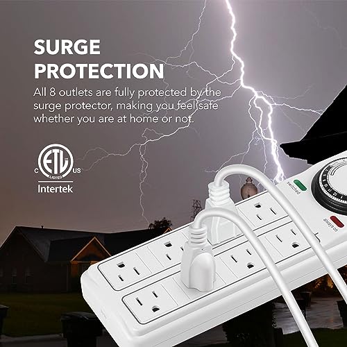 BN-LINK 8 Outlet Surge Protector with Mechanical Timer (4 Outlets Timed, 4 Outlets Always On) - White