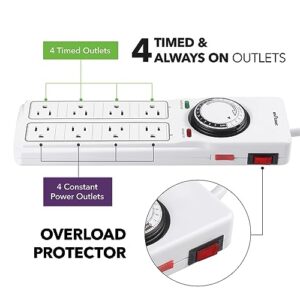 BN-LINK 8 Outlet Surge Protector with Mechanical Timer (4 Outlets Timed, 4 Outlets Always On) - White