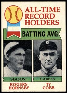 1979 topps # 414 all-time record holders - batting avg rogers hornsby/ty cobb detroit tigers (baseball card) ex/mt tigers