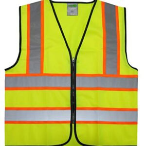 GripGlo Reflective Safety Vest, Bright Neon Color with 2 Inch Reflective Strips - Orange Trim - Zipper Front, Large