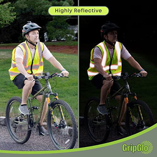 GripGlo Reflective Safety Vest, Bright Neon Color with 2 Inch Reflective Strips - Orange Trim - Zipper Front, Large