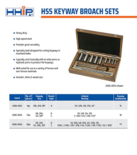 HHIP 2006-0056 30 Piece Keyway Broach Set, 1/8-3/16-1/4-5/16-3/8 Inch