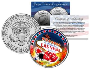 welcome to las vegas sign jfk half dollar lucky coin casino poker card guard