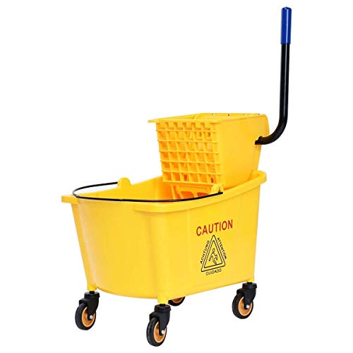 Goplus Commercial Mop Bucket Side Press Wringer Cleaning Caddy with 35 Quart Larger Capacity, Yellow