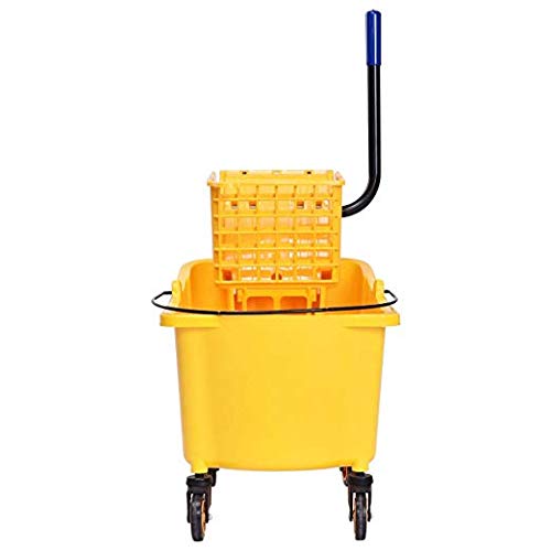 Goplus Commercial Mop Bucket Side Press Wringer Cleaning Caddy with 35 Quart Larger Capacity, Yellow