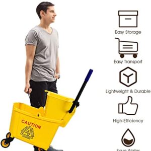 Goplus Commercial Mop Bucket Side Press Wringer Cleaning Caddy with 35 Quart Larger Capacity, Yellow