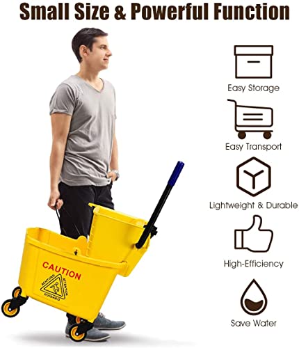 Goplus Commercial Mop Bucket Side Press Wringer Cleaning Caddy with 35 Quart Larger Capacity, Yellow