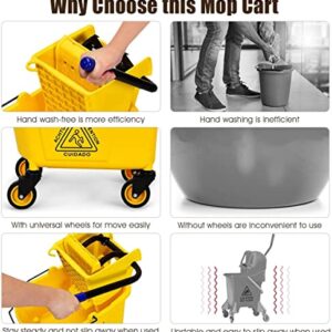 Goplus Commercial Mop Bucket Side Press Wringer Cleaning Caddy with 35 Quart Larger Capacity, Yellow