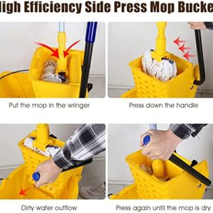 Goplus Commercial Mop Bucket Side Press Wringer Cleaning Caddy with 35 Quart Larger Capacity, Yellow