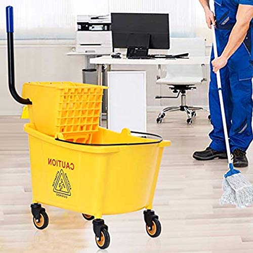 Goplus Commercial Mop Bucket Side Press Wringer Cleaning Caddy with 35 Quart Larger Capacity, Yellow