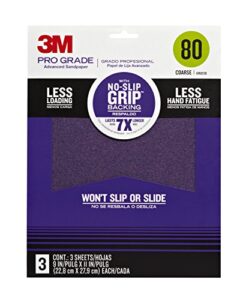 3m pro grade no-slip grip sandpaper, 3-pack, 80-grit