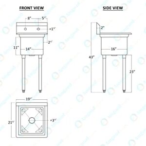 AmGood Commercial Stainless Steel Sink - 1 Compartment Restaurant Kitchen Prep & Utility Sink with 10" Faucet. NSF Certified. (Bowl Size: 16" x 14" + Faucet)