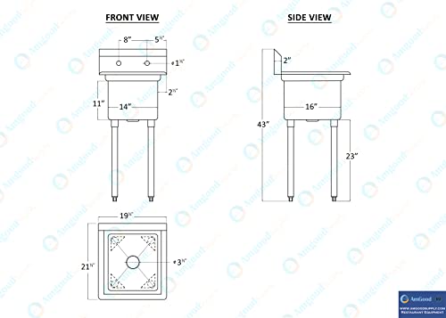 AmGood Commercial Stainless Steel Sink - 1 Compartment Restaurant Kitchen Prep & Utility Sink with 10" Faucet. NSF Certified. (Bowl Size: 16" x 14" + Faucet)