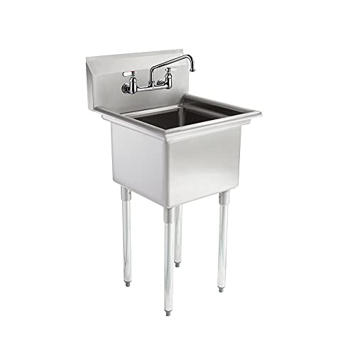 AmGood Commercial Stainless Steel Sink - 1 Compartment Restaurant Kitchen Prep & Utility Sink with 10" Faucet. NSF Certified. (Bowl Size: 16" x 14" + Faucet)