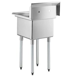 AmGood Commercial Stainless Steel Sink - 1 Compartment Restaurant Kitchen Prep & Utility Sink with 10" Faucet. NSF Certified. (Bowl Size: 16" x 14" + Faucet)