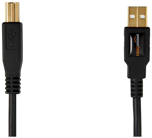 Amazon Basics USB-A to USB-B 2.0 Cable for Printer or External Hard Drive, Gold-Plated Connectors, 10 Foot, Black