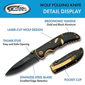 Rite Edge 211193-WF Wolf Folding Knife, Black/Gold