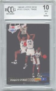 1992-93 upper deck trade #1b shaquille o'neal rookie bccg 10