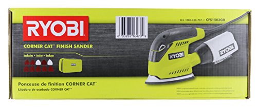 Ryobi CFS1503GK Compact Corner Cat 12,500 OPM 1.2 Amp Corded Orbital Finishing Sander w/ 10 Pads and Carrying Case